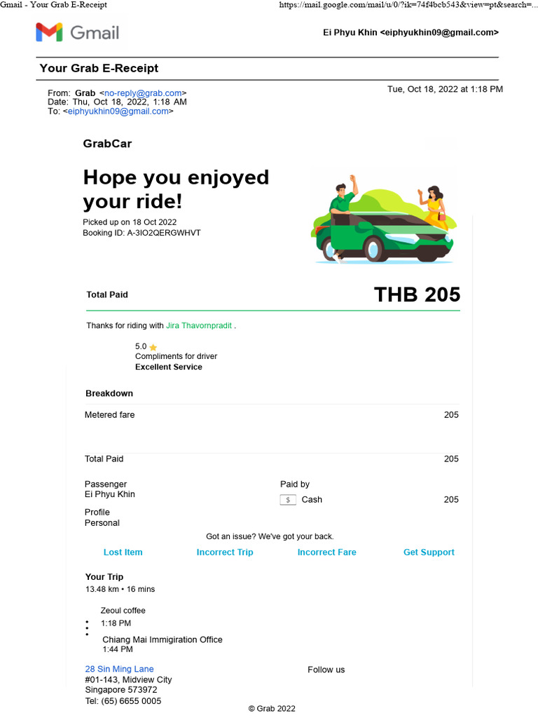 Grab E-Receipt for Ride on Oct 18 | PDF