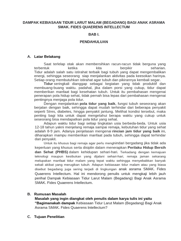 Dampak Begadang pada Anak Asrama | PDF