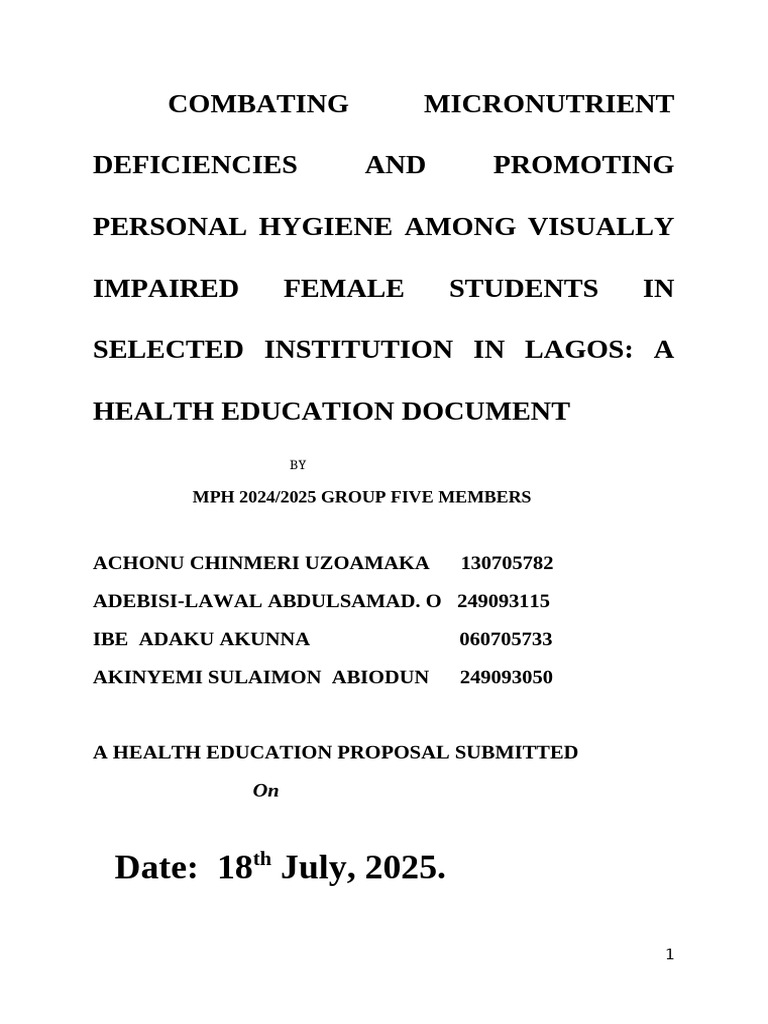 COMBATING MICRONUTRIENT DEFICIENCIES AND PROMOTING PERSONAL HYGIENE ...