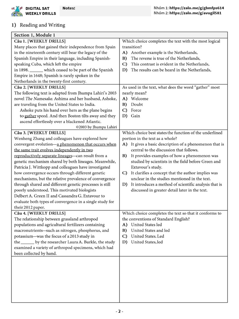 Digital SAT Weekly Drills Guide | PDF