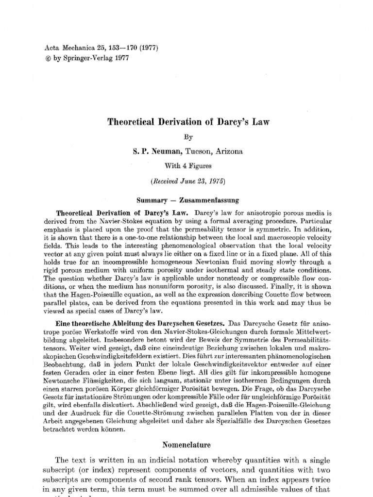 Darcy Law Theoretical Derivation Pdf Euclidean Vector
