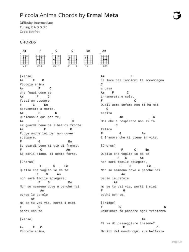 Piccola Anima Chords | PDF