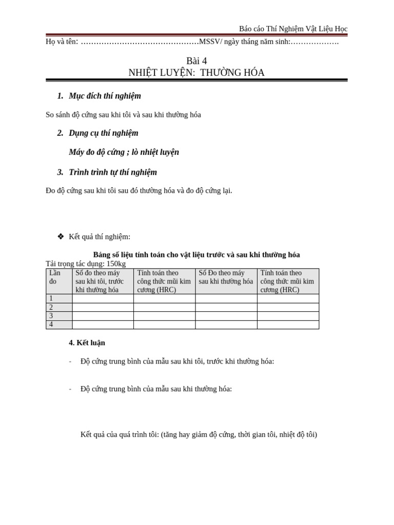 Báo Cáo Thi Nghiem Vat Lieu Hoc Bài 4 | PDF