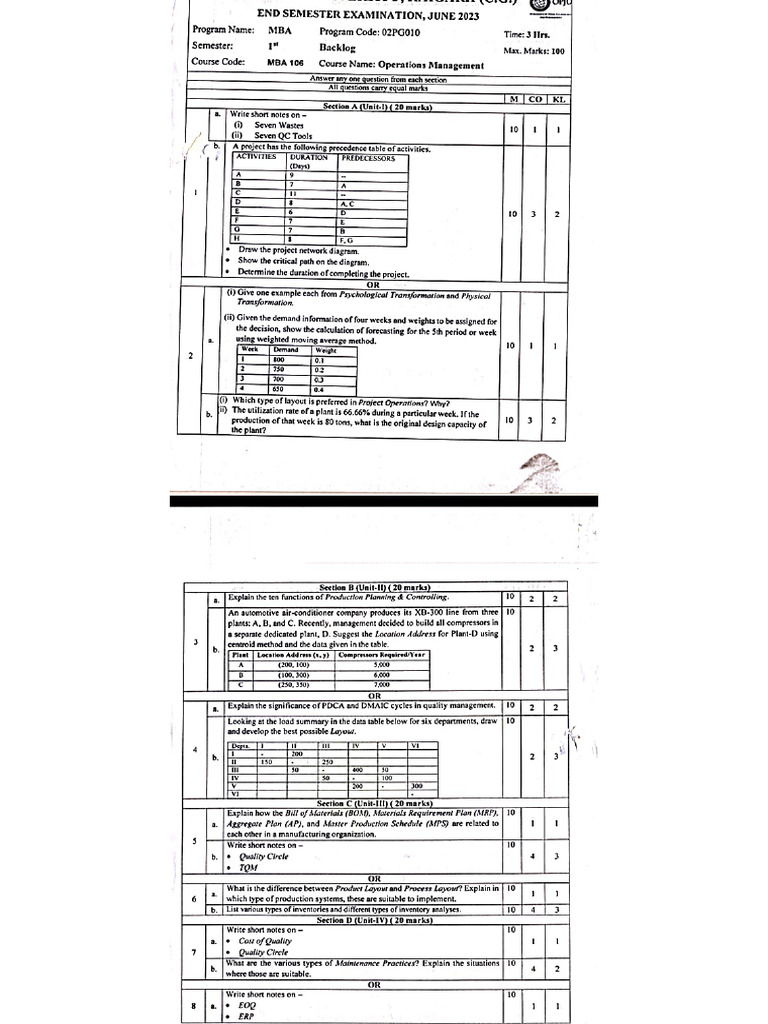 OM Sample Paper | PDF
