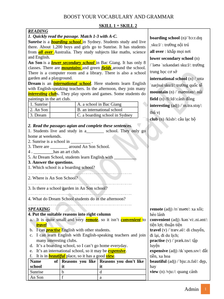 Skill 1 + Skill 2 + Looking Back + Test 1 (Unit 1) | PDF | Linguistics