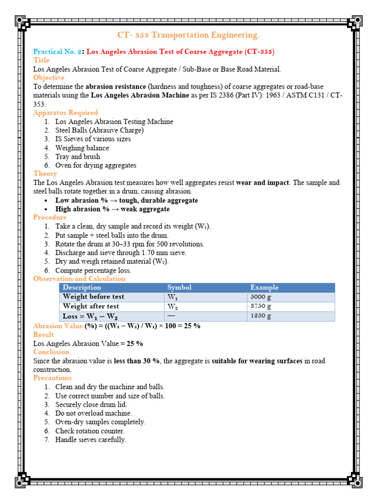 Los Angeles Abrasion Test for Aggregates | PDF