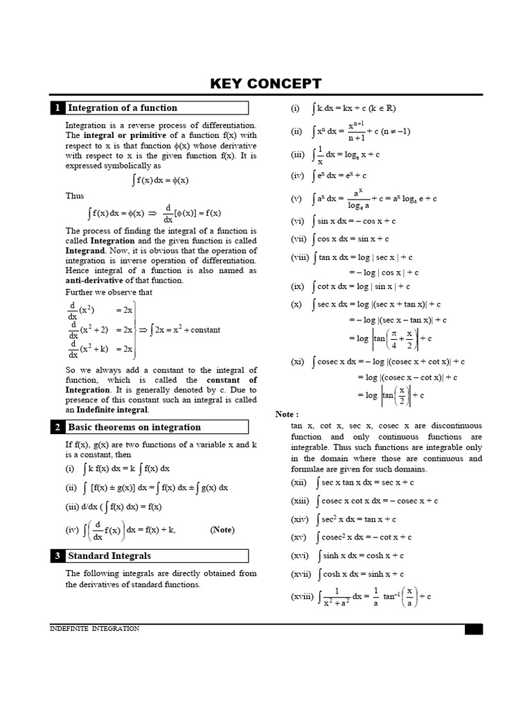 Indefinite Integration Concepts Explained | PDF | Trigonometric ...