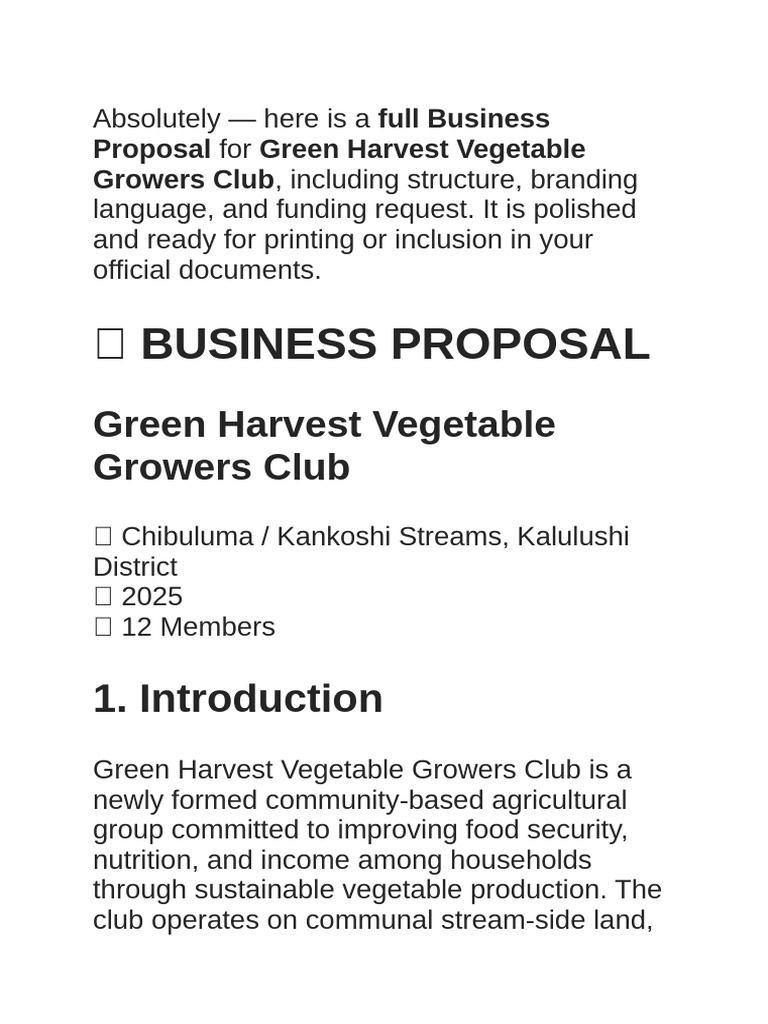 Business Proposal for Vegetable Growers Club | PDF | Agriculture ...