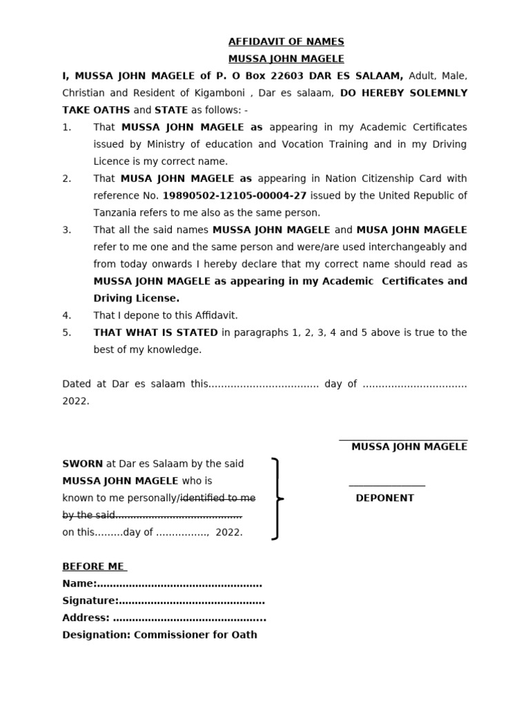 Affidavit of Names_103822 | PDF