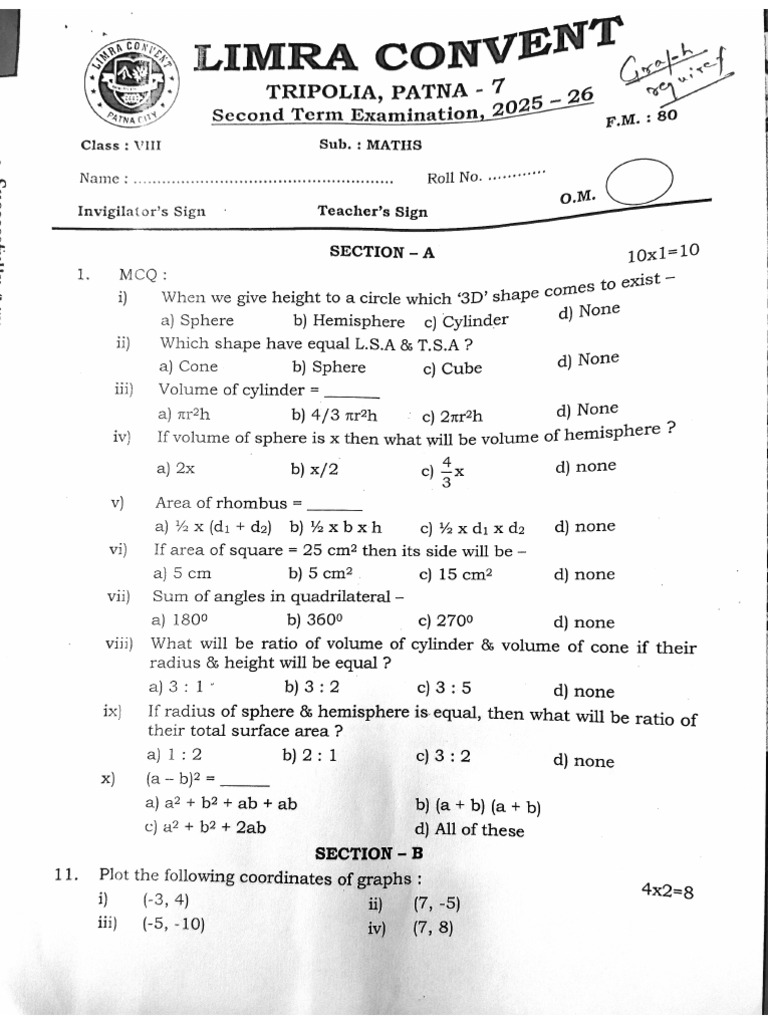 STD - VLLL Maths Second Term | PDF