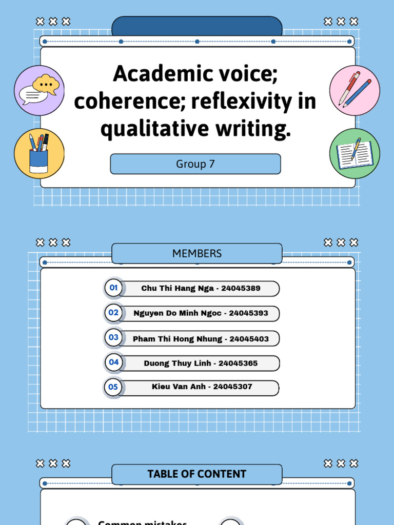 Nhóm 7 - Academic Voice; Coherence; Reflexivity in Qualitative Writing ...