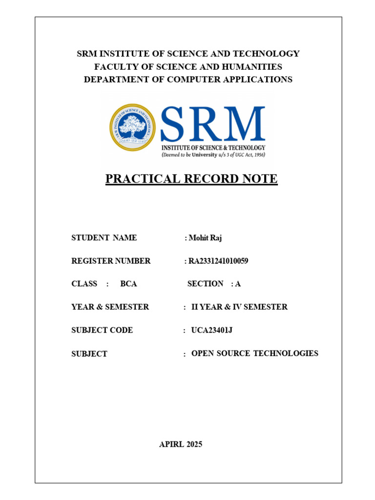 BCA Practical Record: Open Source Tech | PDF
