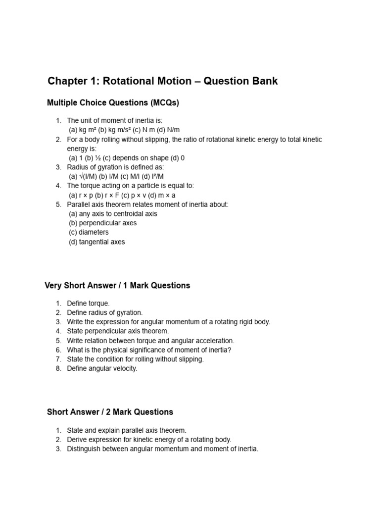 Physics Class 12 Question Bank | PDF | Rotation Around A Fixed Axis ...