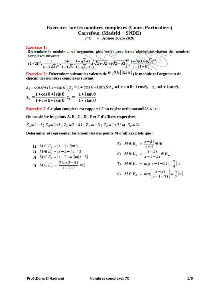 Exercices Sur Les Nombres Complexes | PDF | Nombre complexe | Fonction exponentielle