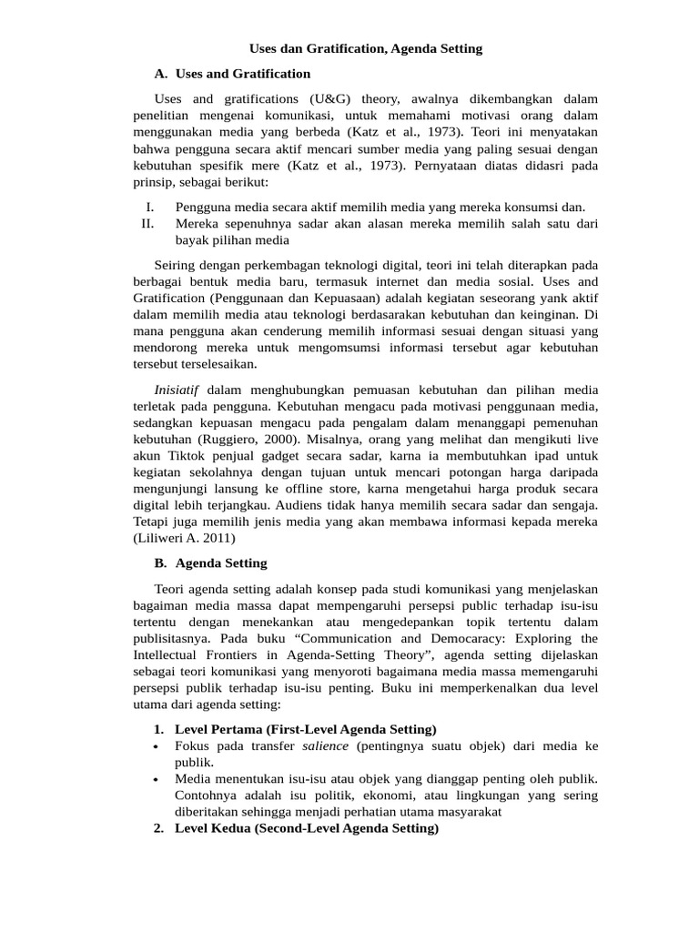 Teori Uses and Gratification & Agenda Setting | PDF