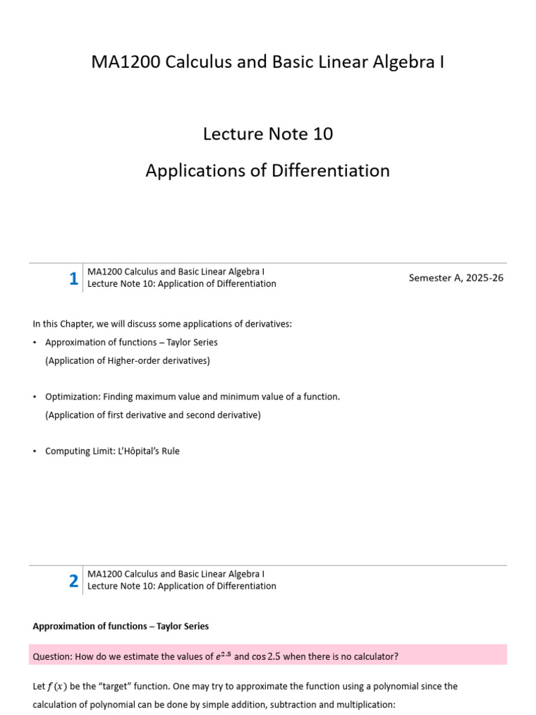 Applications of Differentiation in Calculus | PDF | Derivative | Calculus