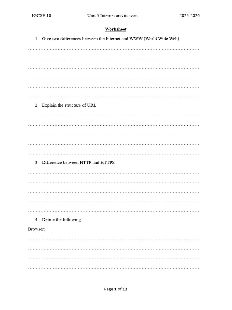 5.2 - 25-26-U5-Worksheet-Internet and Its Uses-All Topics | PDF ...