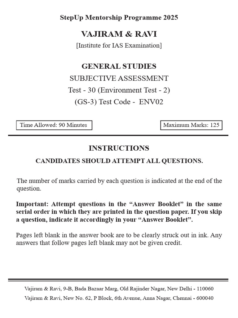 Step Up Environment Test-2 Question Paper | PDF | Environmental Impact ...