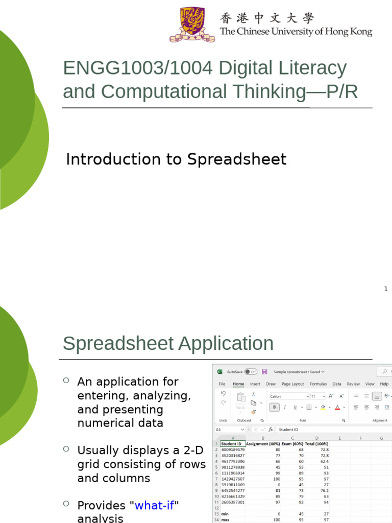 ENGG1003!02!03 SpreadsheetApplication A | PDF | Spreadsheet