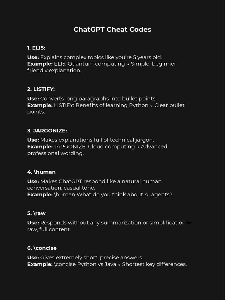 ChatGPT Cheat Codes for Effective Use | PDF