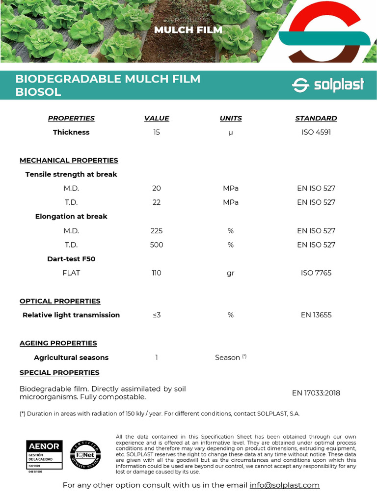 Biodegradable Mulch Film Specifications | PDF | Biodegradation | Materials