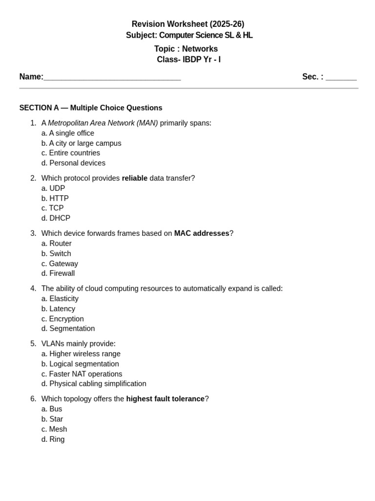 IBDP Jr Worksheet Networks | PDF | Computer Network | Ip Address