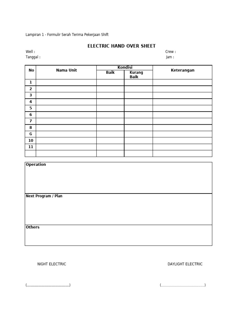 Form Handover Elektrik | PDF
