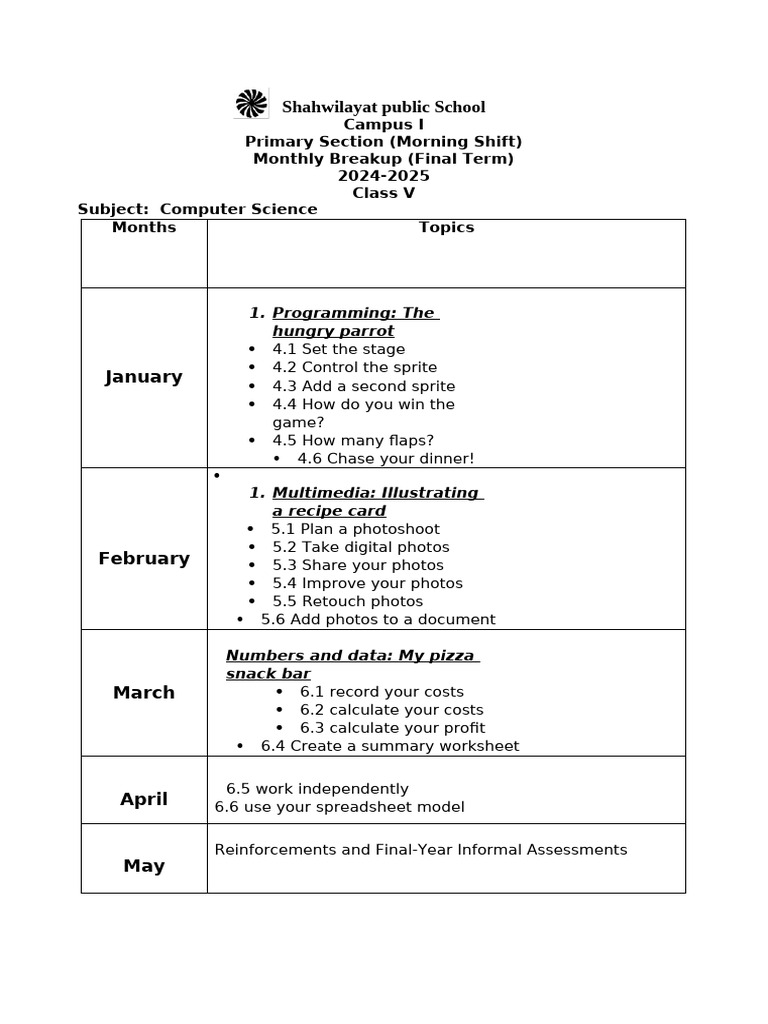 Class V Computer Science Curriculum 2024-25 | PDF