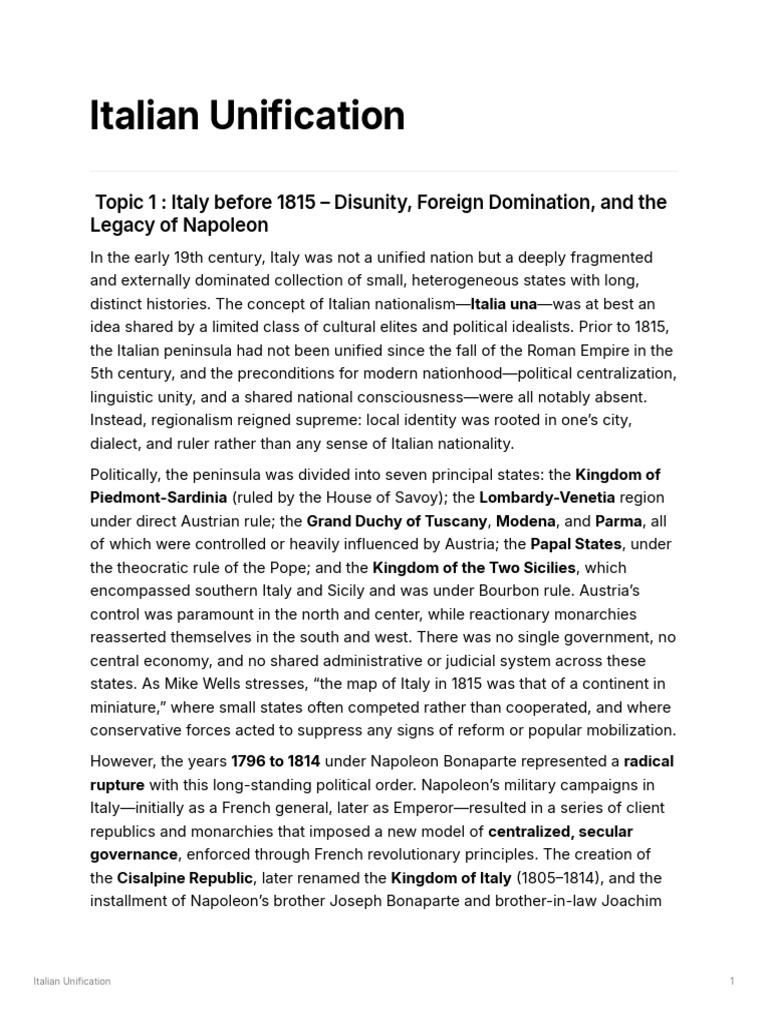 Italy Unification | PDF | Political Science