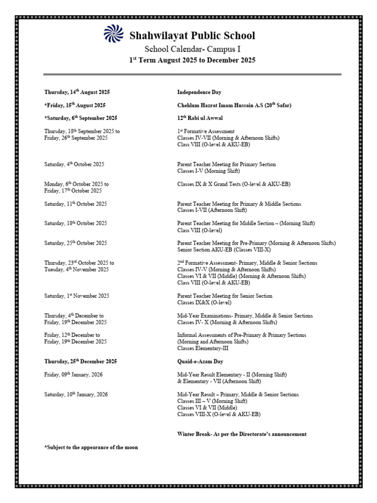 1st Term Academic Calendar 2025 | PDF