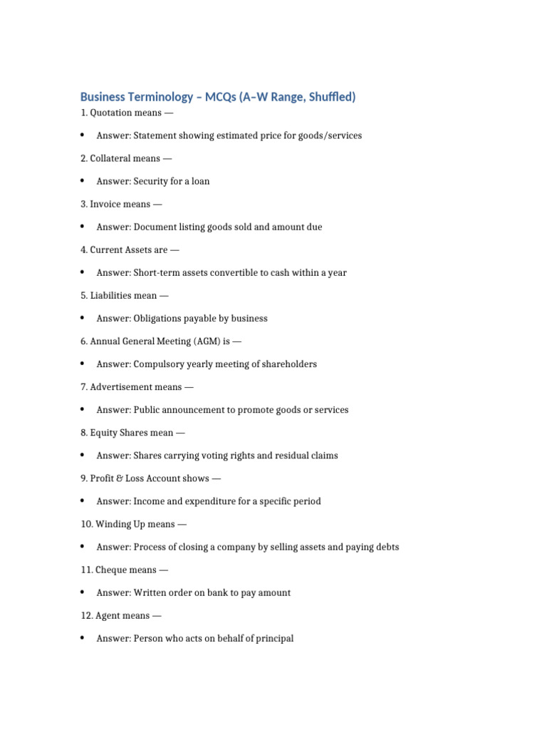 Business Terminology A To W Shuffled | PDF | Private Sector | Business