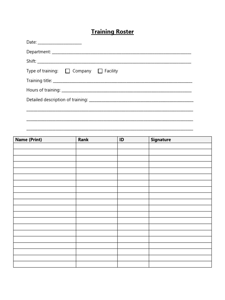 Training Roster Template | PDF