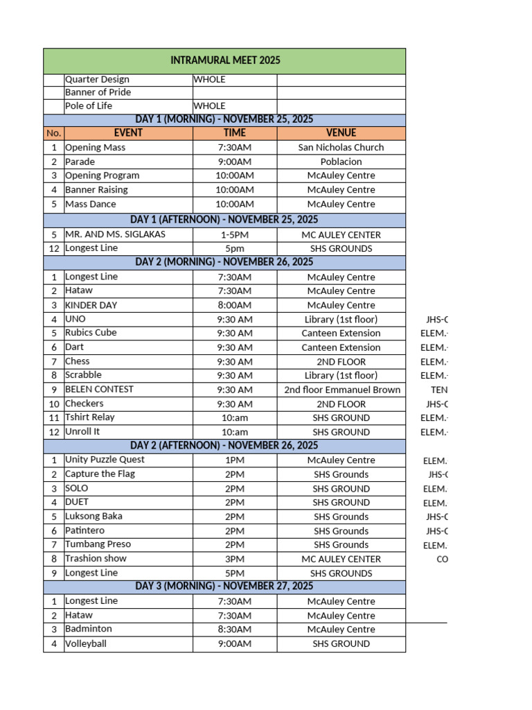 Intramural Meet Schedule 2025 | PDF | Sports