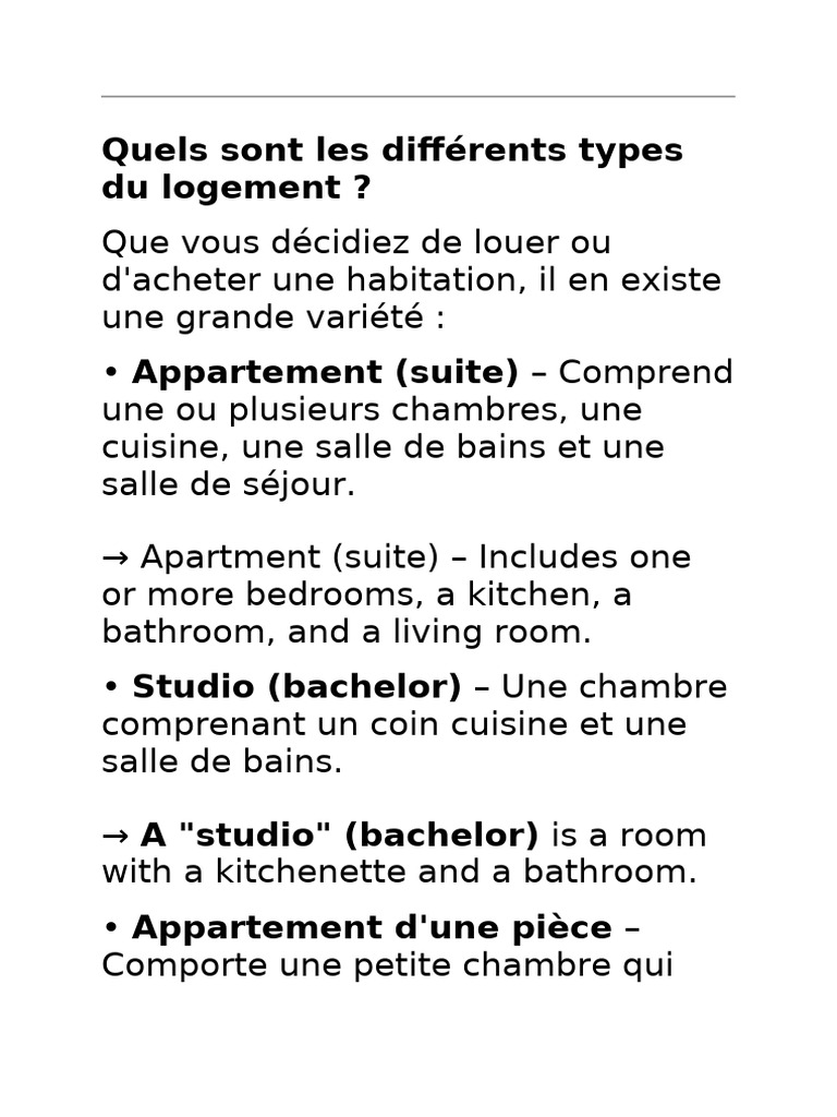 Types de logements : Guide complet | PDF | Droit immobilier | Loi sur ...