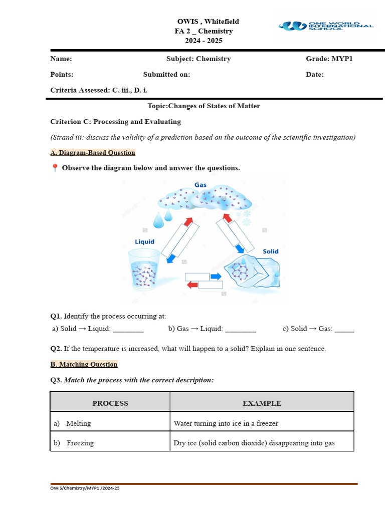 Chemistry States of Matter Assessment | PDF | Water | Ice