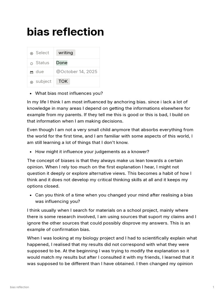 Cognitive Bias Reflection | PDF | Bias | Knowledge