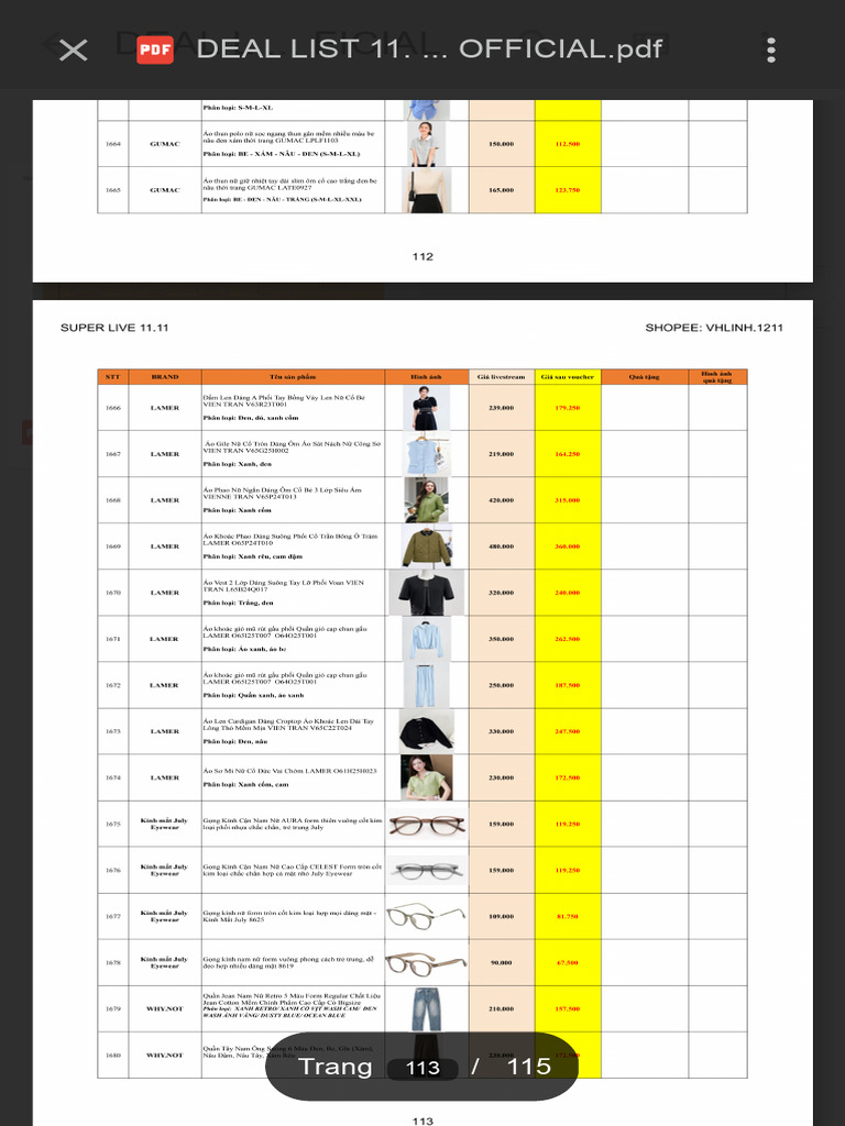 Deal List 11.11 - Hà Linh Official - Google Drive | PDF