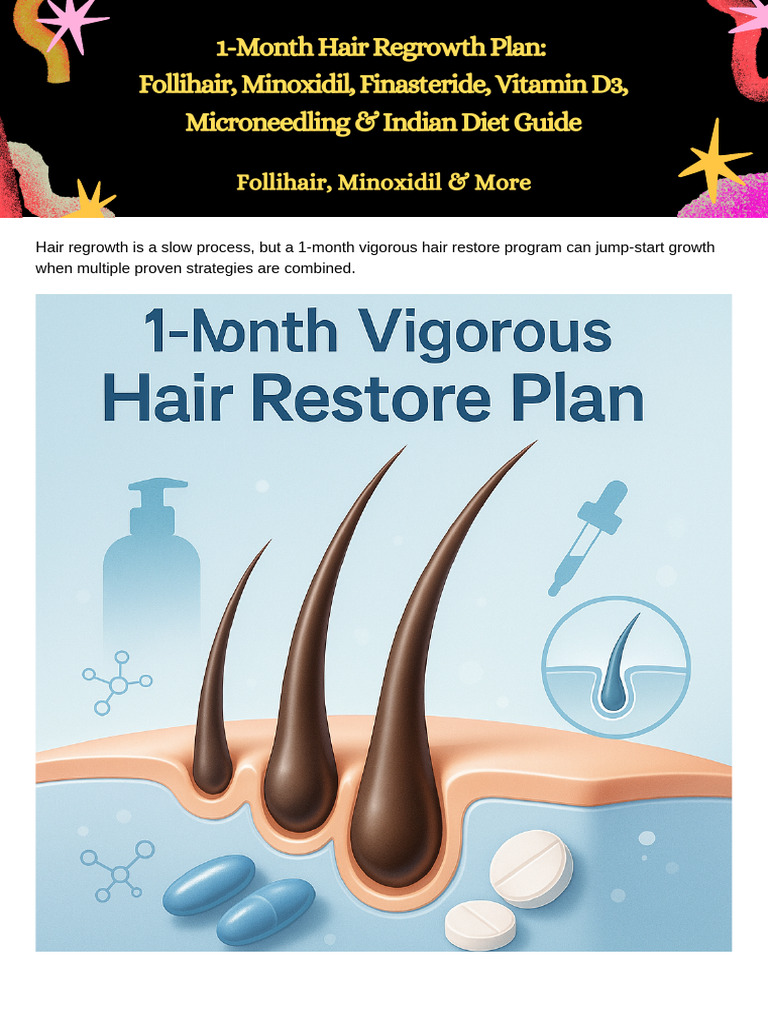 1-Month Hair Regrowth Plan Guide | PDF | Hair Loss | Dietary Supplements