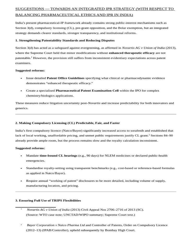 Integrated IPR Strategy for India's Pharma Ethics | PDF