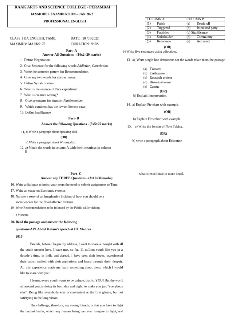 Professional English Exam Questions | PDF