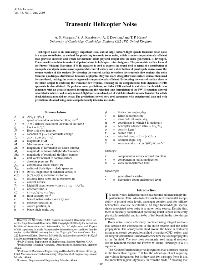 Transonic Helicopter Noise: University of Cambridge, Cambridge, England ...