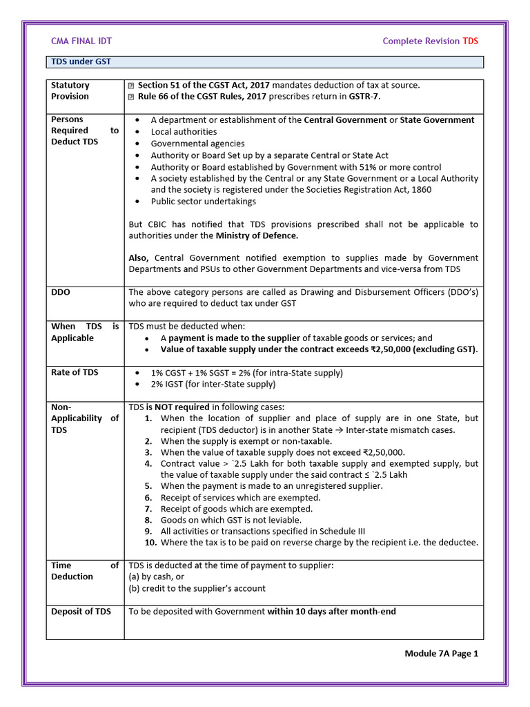 Module 7A TDS Complete Revision | PDF | Business | Taxation