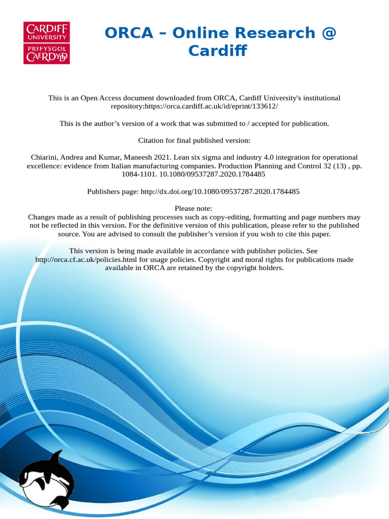 Industry4.0-LSS+Integration PPC Chiarini Final | PDF | Lean Manufacturing | Six Sigma