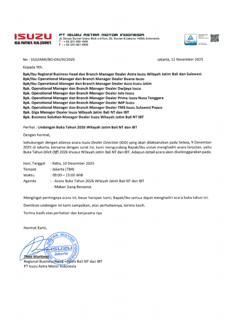 Undangan Buka Tahun Wilayah Jatim Bali NT IBT 2026 | PDF