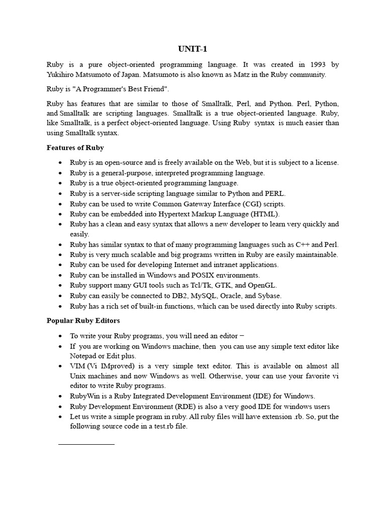 Introduction to Ruby Programming Basics | PDF | Ruby On Rails | World Wide Web