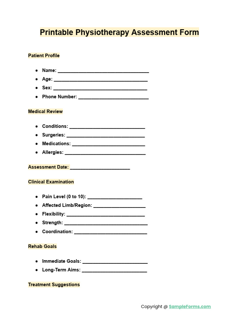 Printable Physiotherapy Assessment Form | PDF