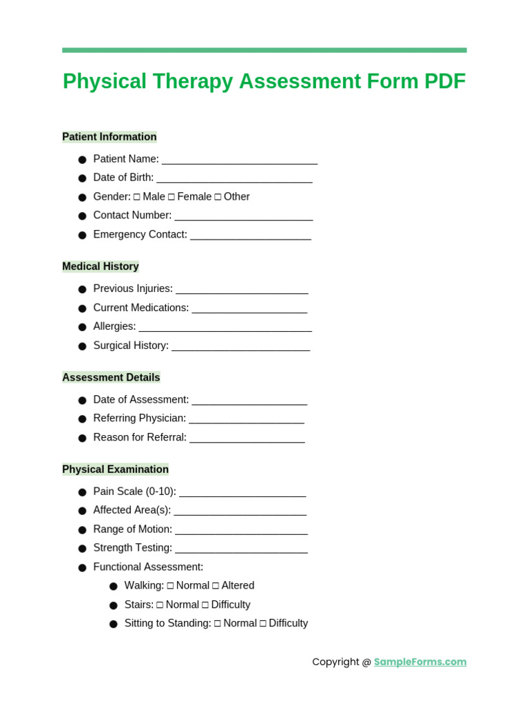Physical Therapy Assessment Form PDF | PDF