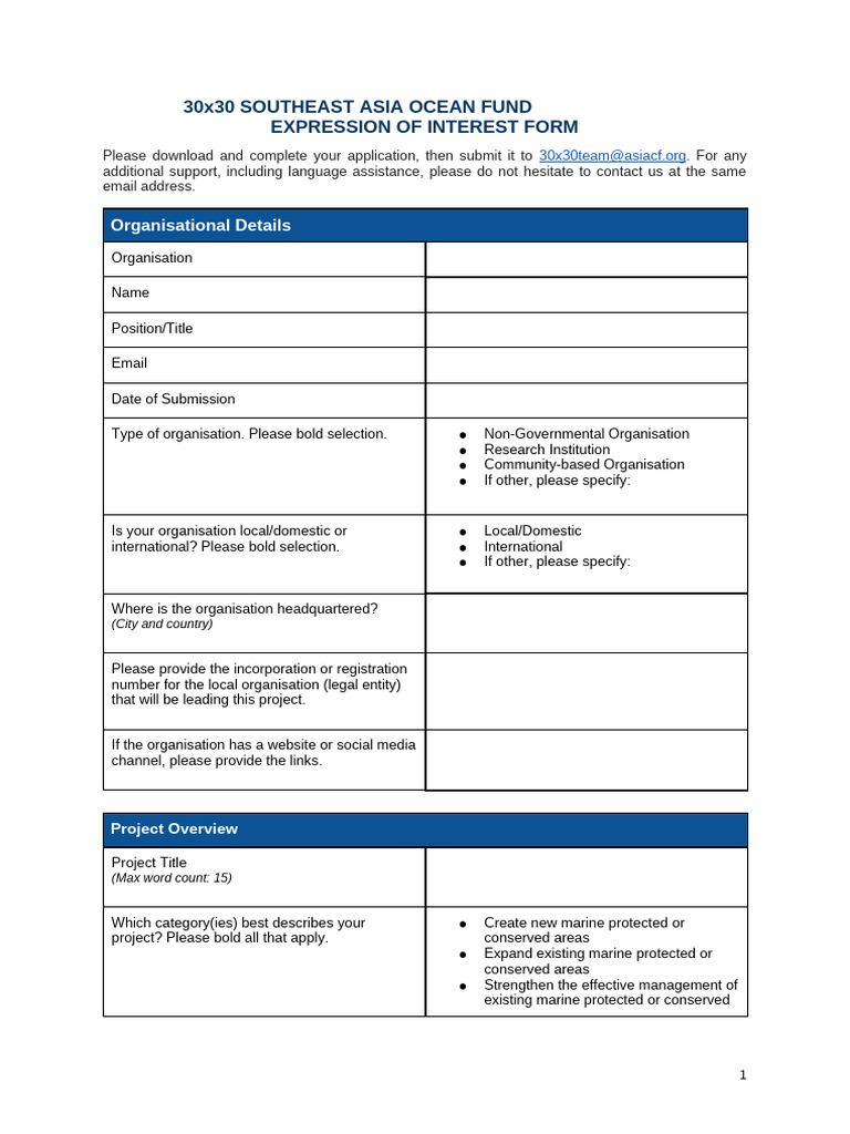30x30 Southeast Asia Ocean Fund EOI | PDF | Natural Environment
