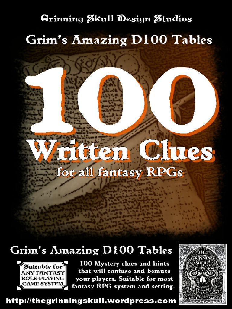 Grim's Amazing D100 Tables - 100 Written Clues for All Fantasy RPGs | PDF