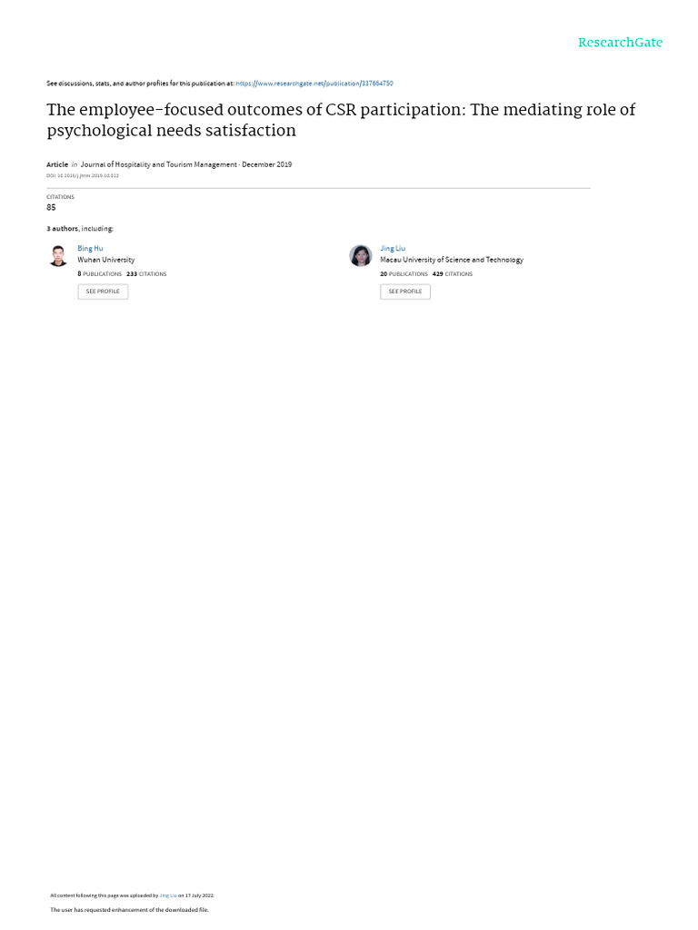 CSR Participation and Employee Well-Being | PDF | Corporate Social ...